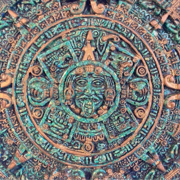 Art | Aztec Calendar Inca Sun God Art Faux Stone Gold Green Wall Plaque ...
